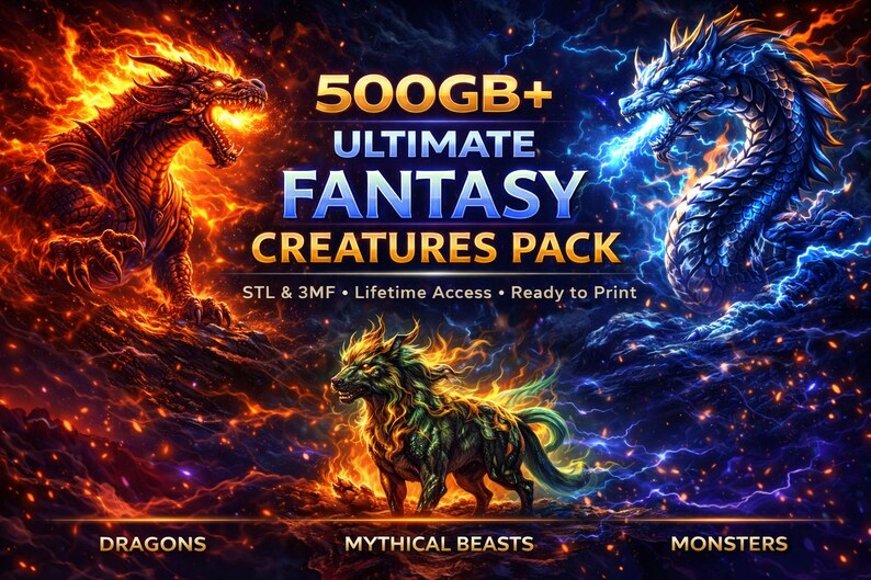 3D Print Fantasy Creatures | 500+ GB STL & 3MF Models (dragons ...