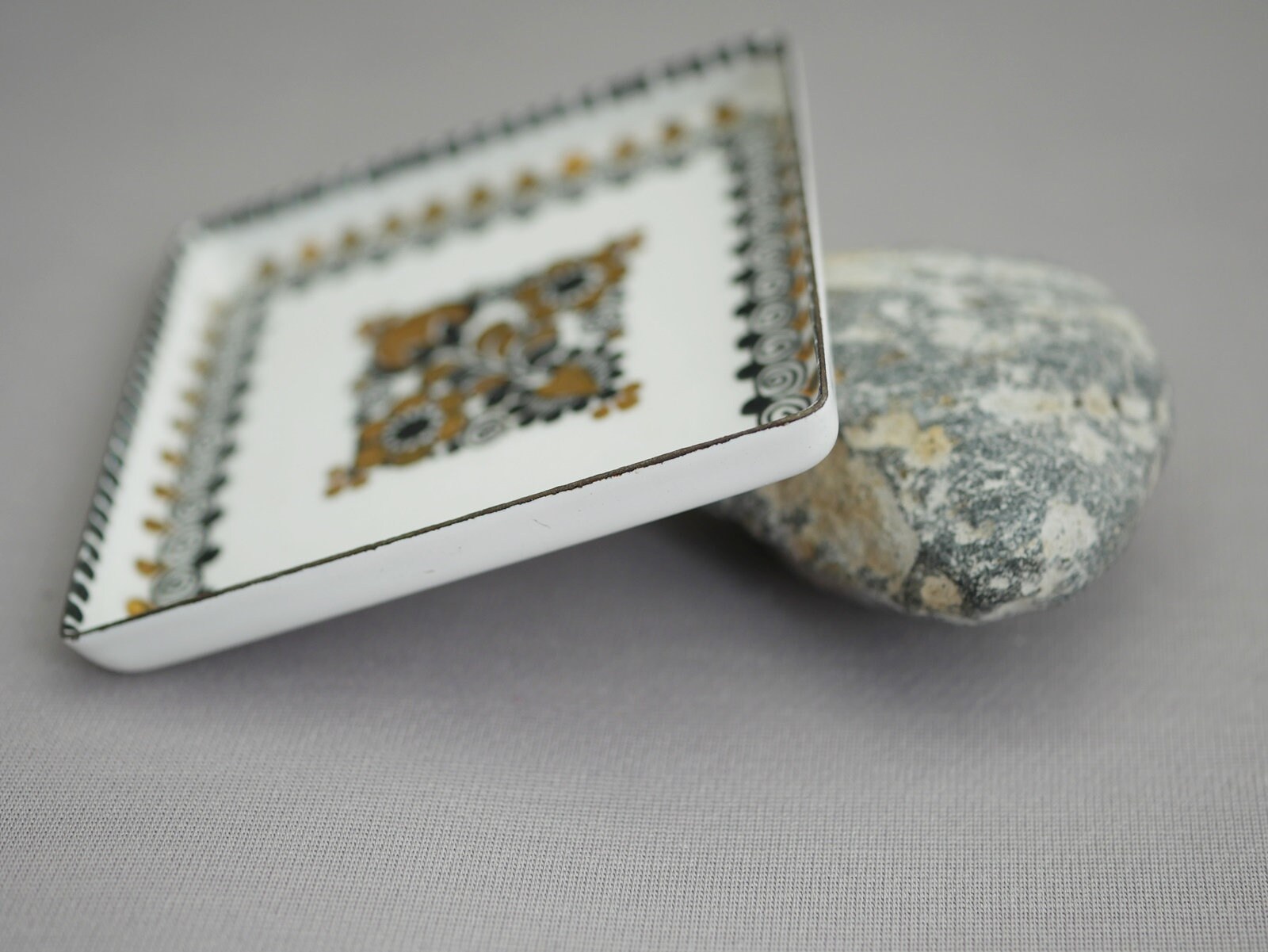 Vintage Austria Enameled Decorative Small Square Tray Small Dish Black ...