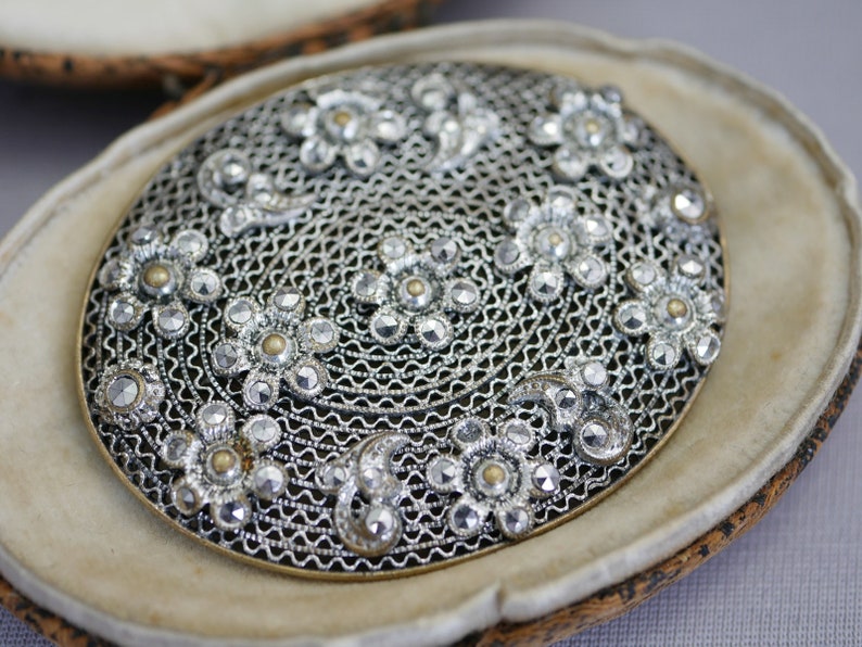 Antique Czechoslovakia Marcasite Pin in Original Satin Velvet - Etsy
