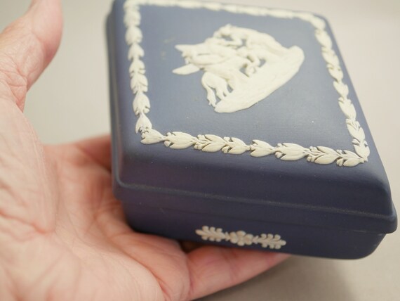 Vintage Wedgewood Dresser Box Dark Blue Porcelain Box… - Gem