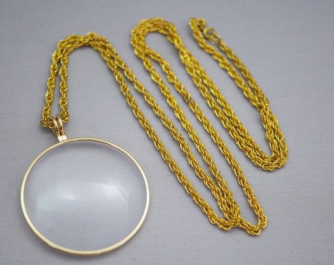 Vintage Magnifier Glass on Gold Rope Necklace Chain 38 Inches Long 2 ...