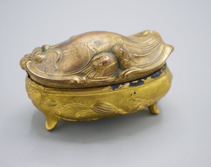 Antique Art Nouveau Gold Gilt Jewelry Box Small Gold Box With Tattered ...