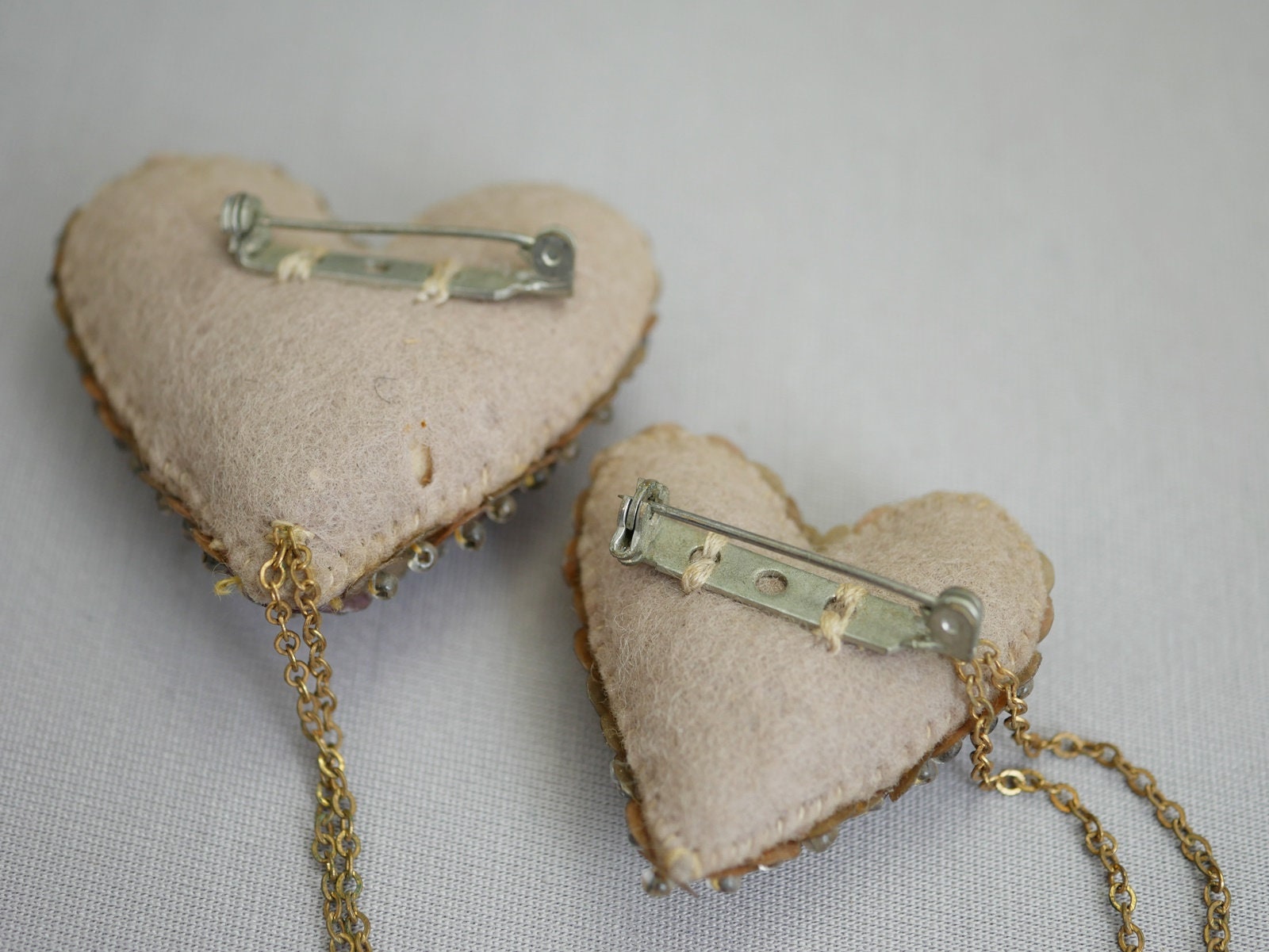 Victorian Felted Heart Pin Set With Sequins Puffy Heart Pins Handmade ...