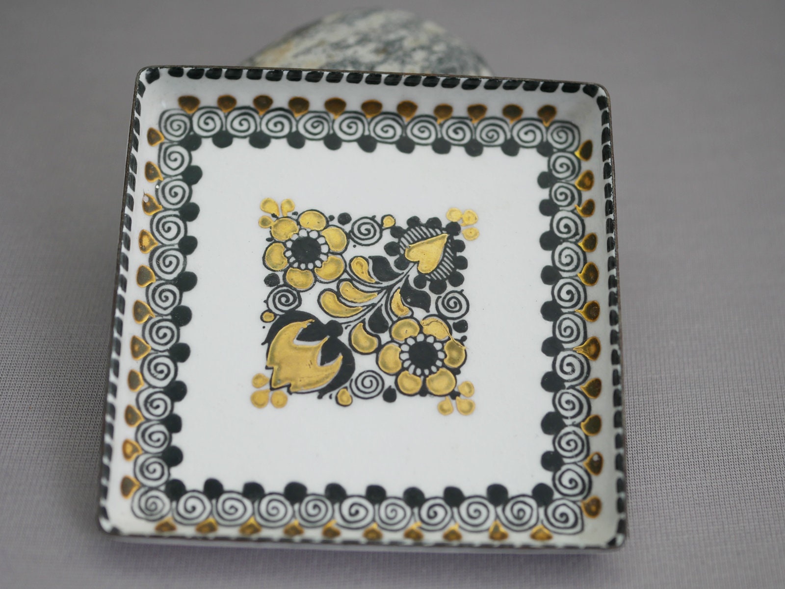 Vintage Austria Enameled Decorative Small Square Tray Small Dish Black ...
