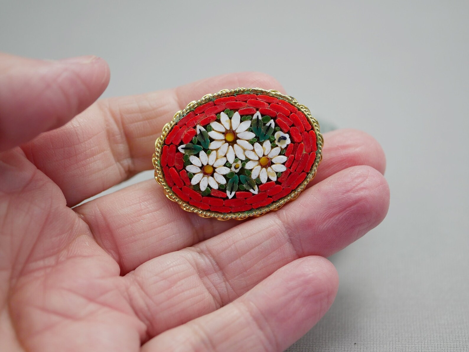 Vintage Italian Micro Mosaic Pin Brooch Red Floral Mosaic Pin - Etsy