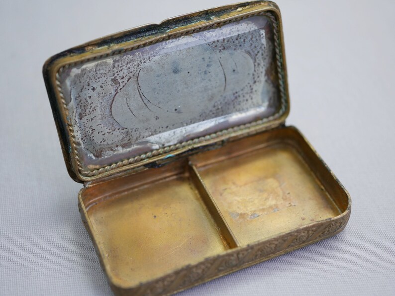 Antique French Enameled Brass Box Small Mirrored Brass Box Patches Box ...