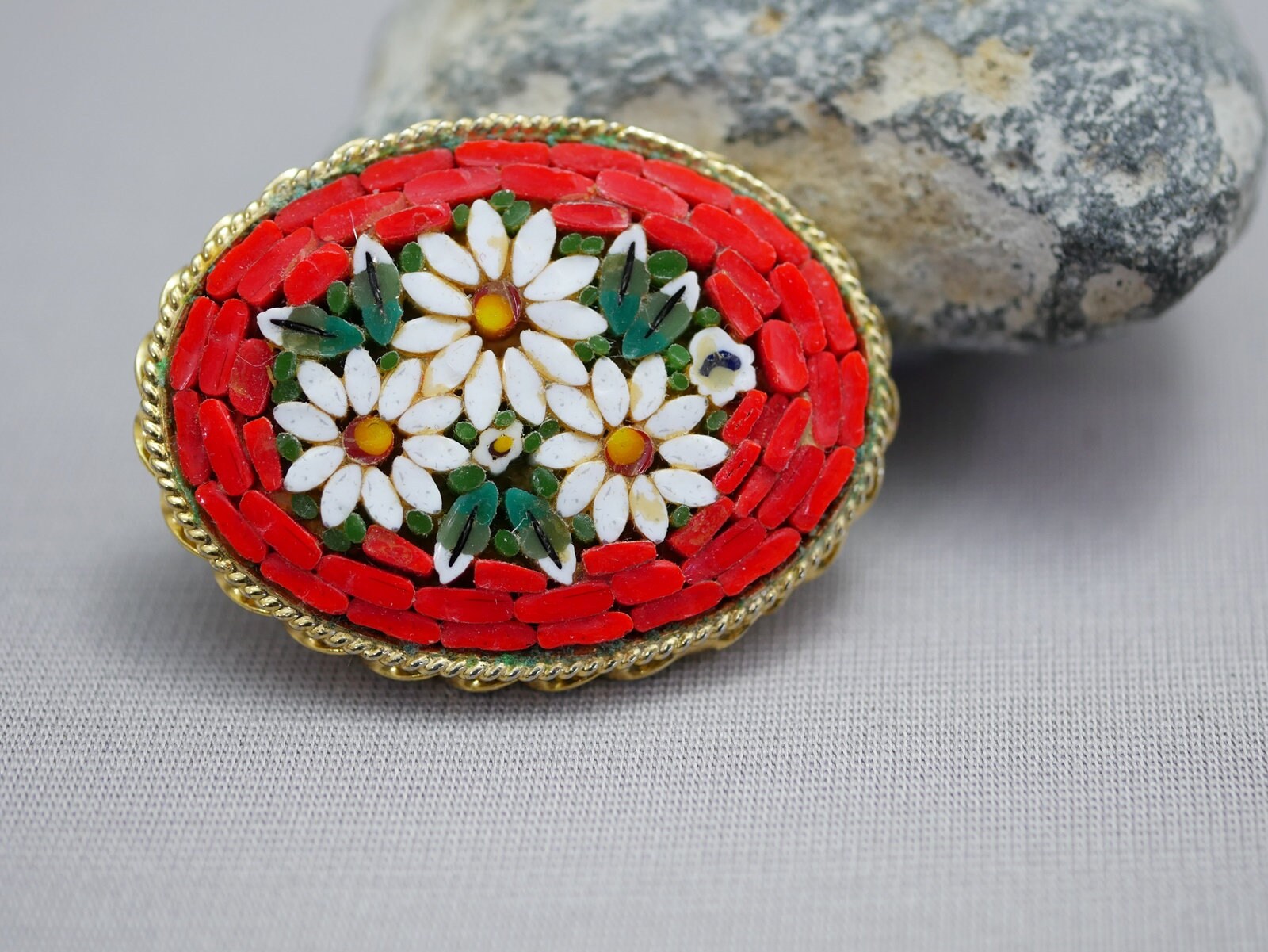 Vintage Italian Micro Mosaic Pin Brooch Red Floral Mosaic Pin - Etsy