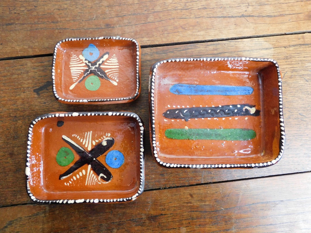 Vintage Mexican Nesting Trinket Tray Set Red Clay Painted Tray Set of ...