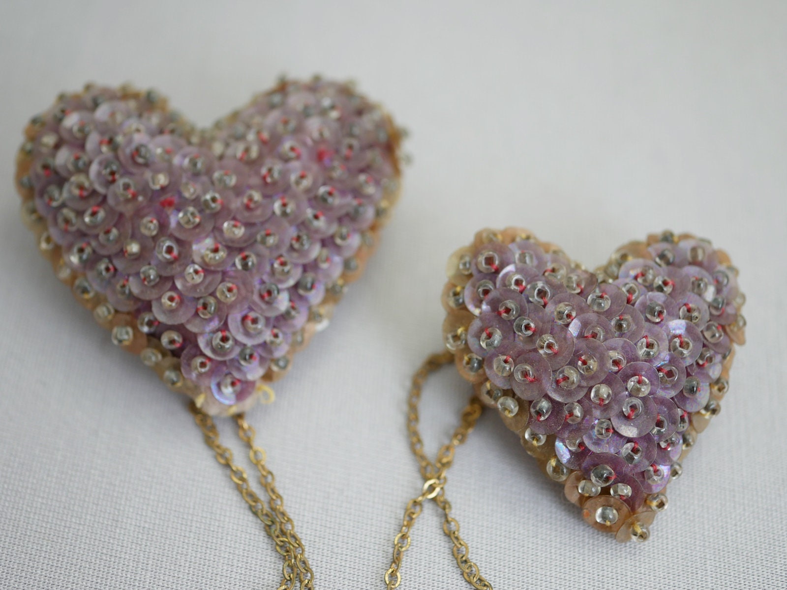 Victorian Felted Heart Pin Set With Sequins Puffy Heart Pins Handmade ...