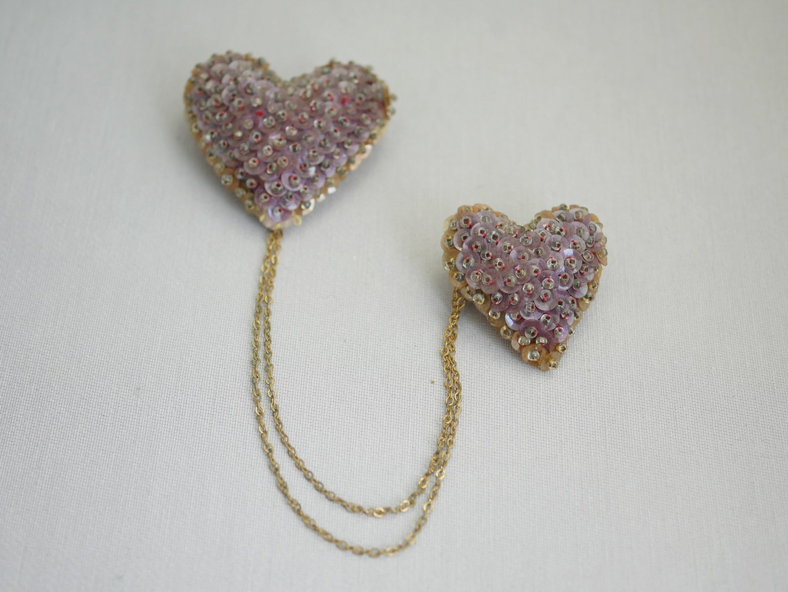 Victorian Felted Heart Pin Set With Sequins Puffy Heart Pins Handmade ...