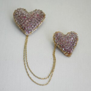Victorian Felted Heart Pin Set With Sequins Puffy Heart Pins Handmade ...