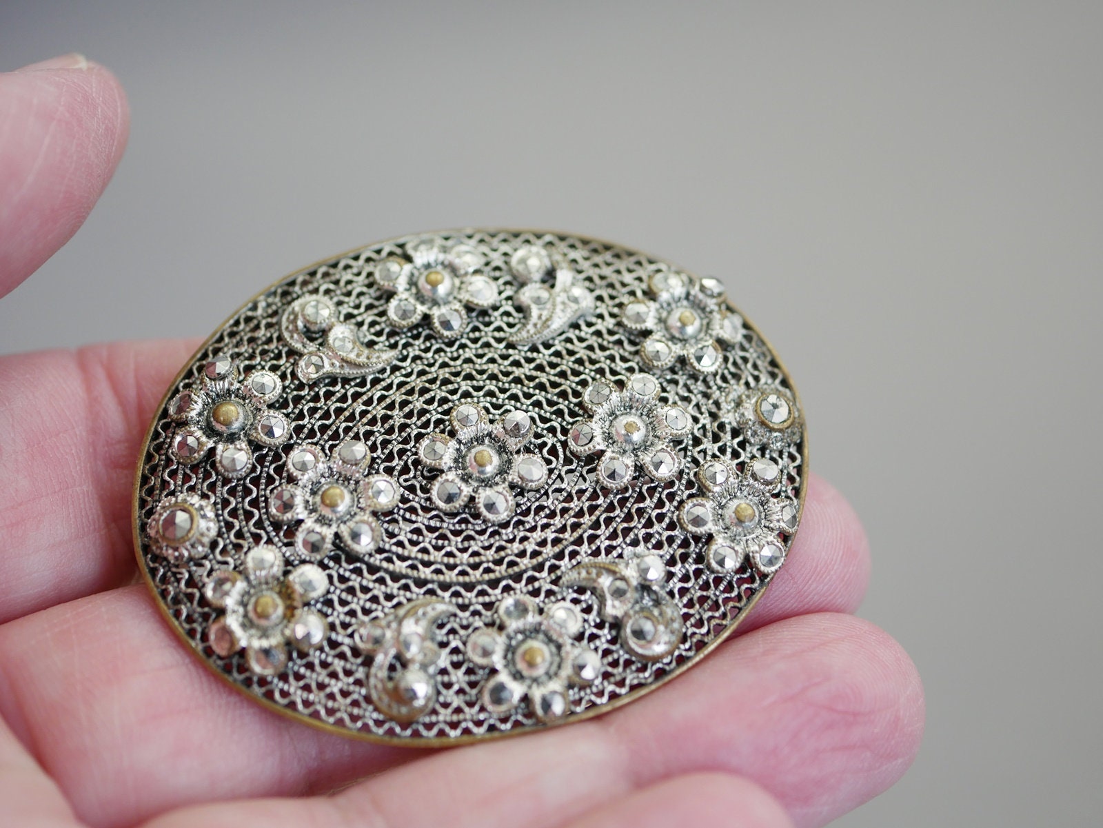Antique Czechoslovakia Marcasite Pin in Original Satin Velvet - Etsy