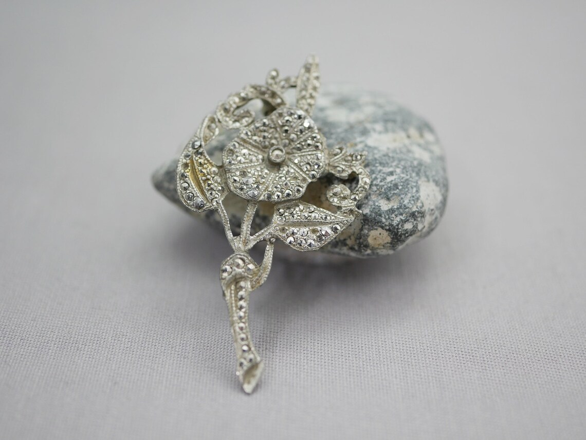 Vintage Marcasite Flower Pin Brooch Sweet Vintage Marcasite Pin CB19 - Etsy