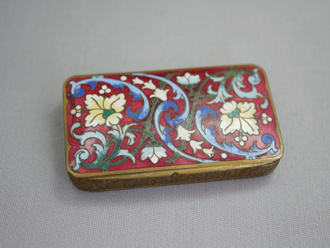 Antique French Enameled Brass Box Small Mirrored Brass Box Patches Box ...