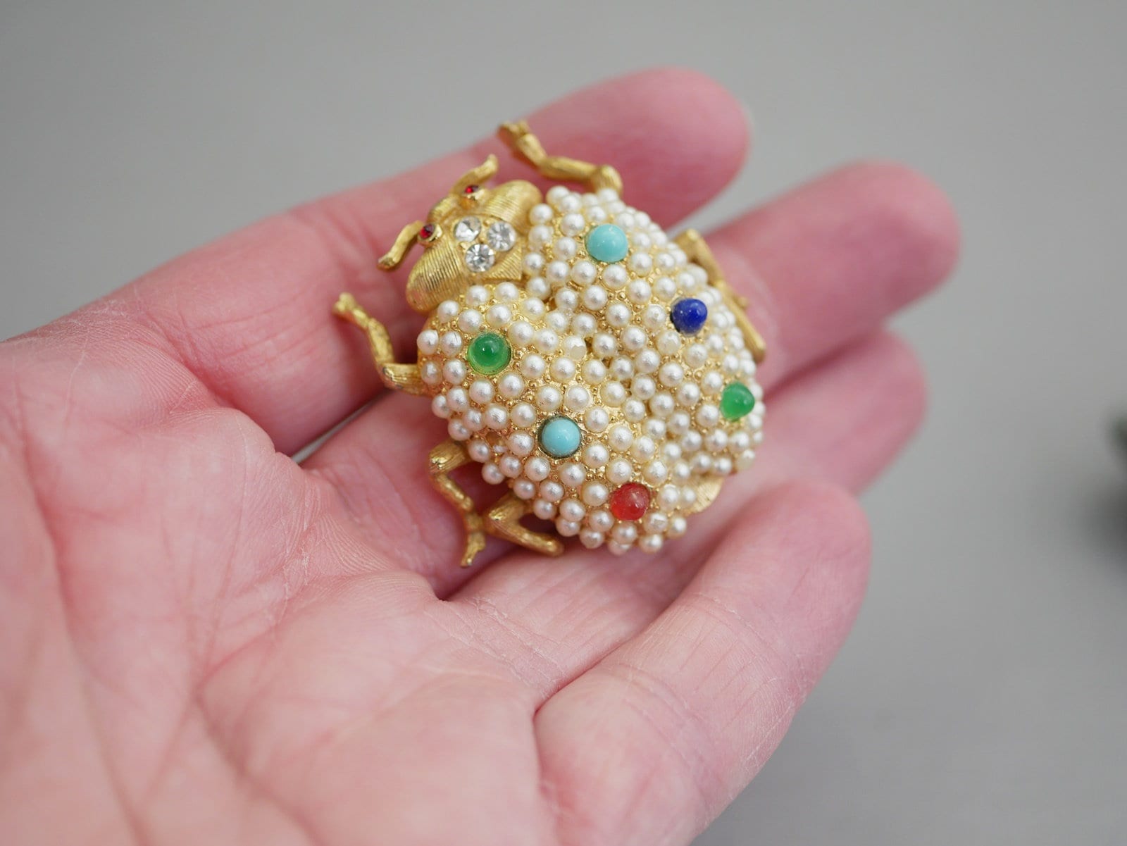 Vintage Faux Pearl and Rhinestone Scarab Pin Brooch NB9 - Etsy