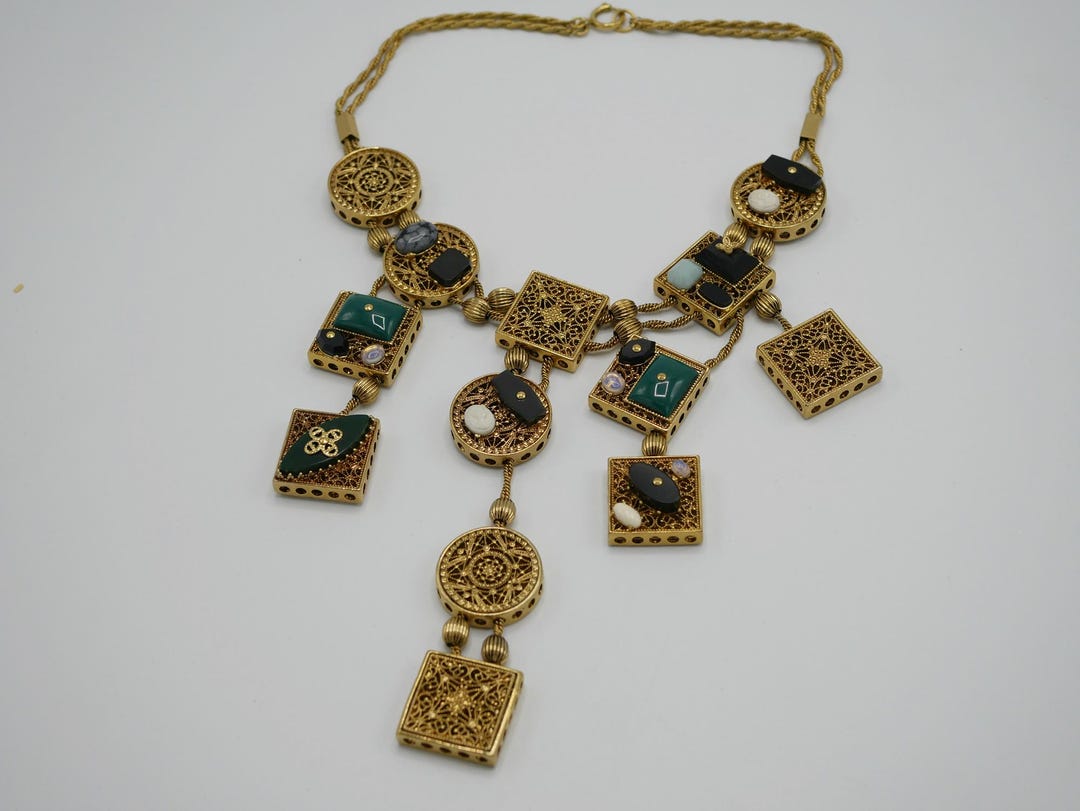 Vintage Kafin NY Statement Necklace Gold With Glass Stones T030 - Etsy