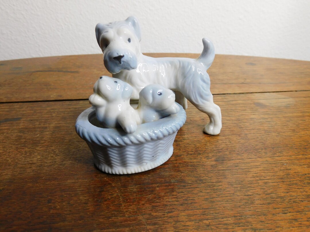 Vintage Japan Ceramic Dog With Puppies in Basket Figurine - Etsy