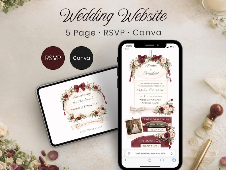 Wedding Website Template With RSVP: Editable Canva Design (digital ...