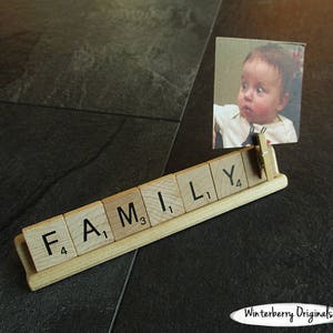 FAMILY Photo Sign Scrabble Shelf or Desk Sign With Clip to Add Photo Co ...