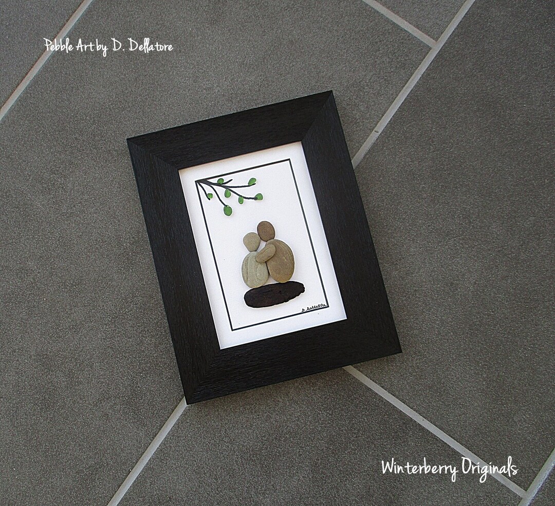 Pebble Art: Couple 7.75 by 9.75 Wide Textured Black Frame Original Wall ...