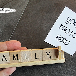 FAMILY Photo Sign Scrabble Shelf or Desk Sign With Clip to Add Photo Co ...
