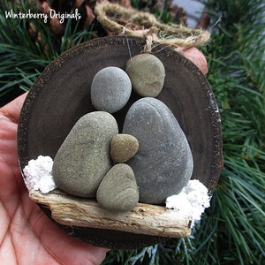 Pebble Art Tree Slice Ornament: Family of 3 Christmas Ornament, Tree ...