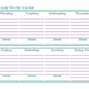 Simple Family Weekly Schedule - Excel Template - Etsy