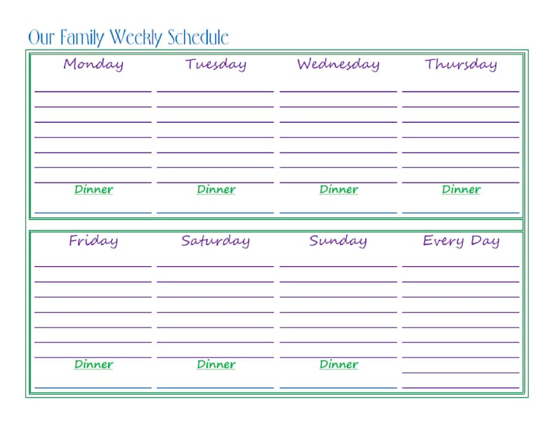 Simple Family Weekly Schedule - Excel Template - Etsy