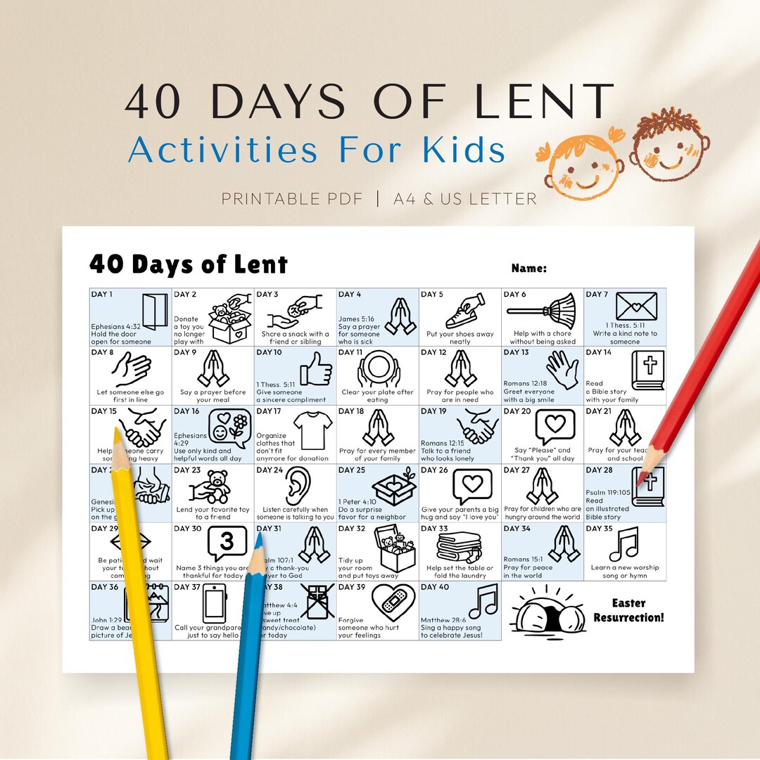 Lent Activities for Kids, 40 Days Countdown Printable, Sunday School ...