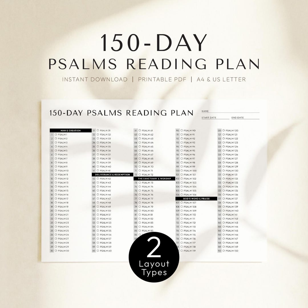 150 Day Psalms Reading Plan, Printable Bible Reading Tracker for Daily ...