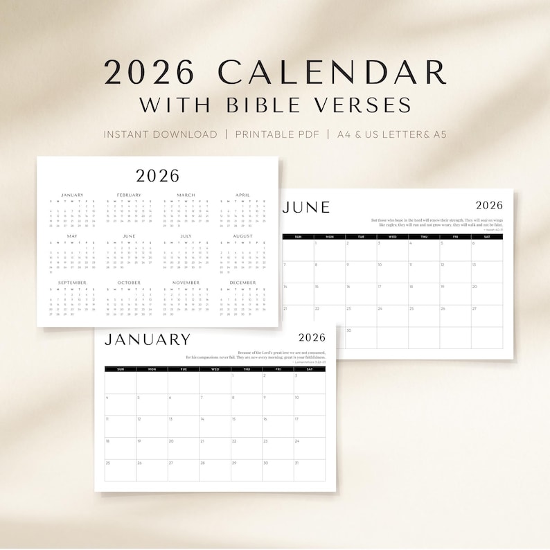 2026 Printable Christian Calendar, Monthly Bible Verse Calendar ...