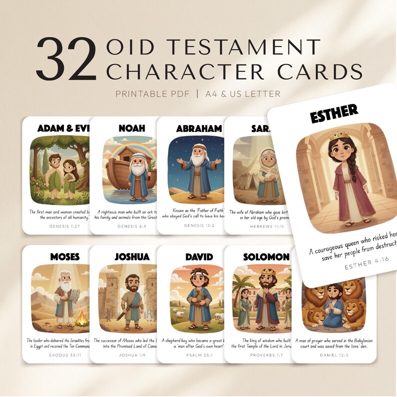 32 Bible Character Flashcards Printable, Sunday School Flashcards ...