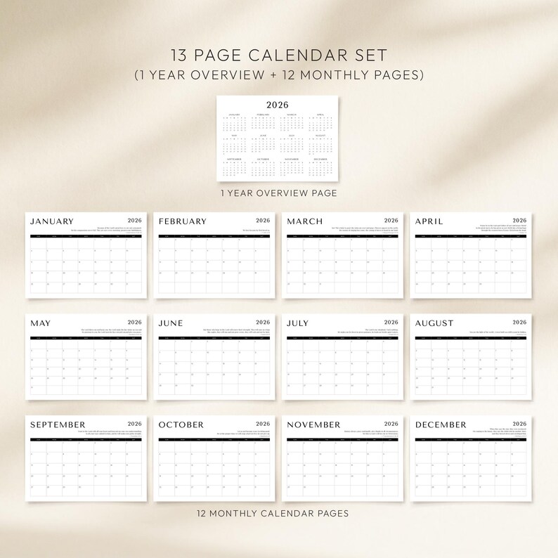 2026 Printable Christian Calendar, Monthly Bible Verse Calendar ...