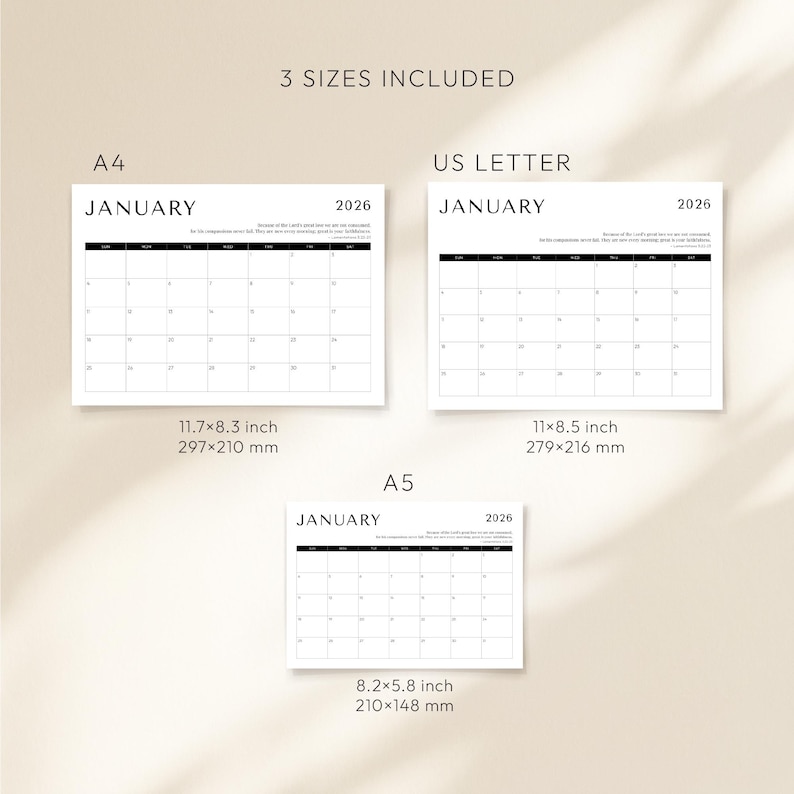 2026 Printable Christian Calendar, Monthly Bible Verse Calendar ...