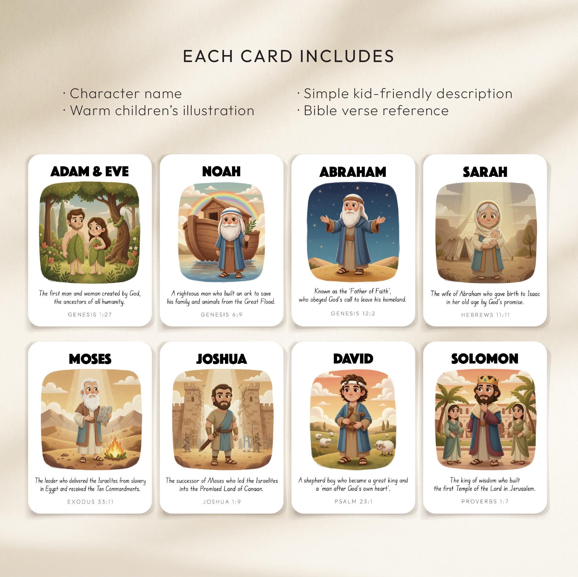 32 Bible Character Flashcards Printable, Sunday School Flashcards ...