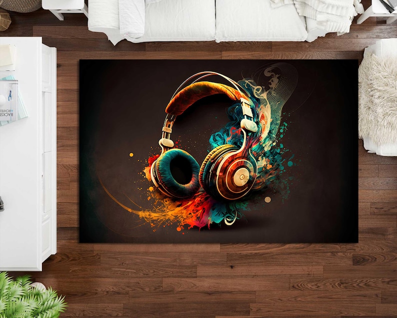 Headphones Music Rug: Abstract Non-slip Polyester Area Rug - Etsy UK