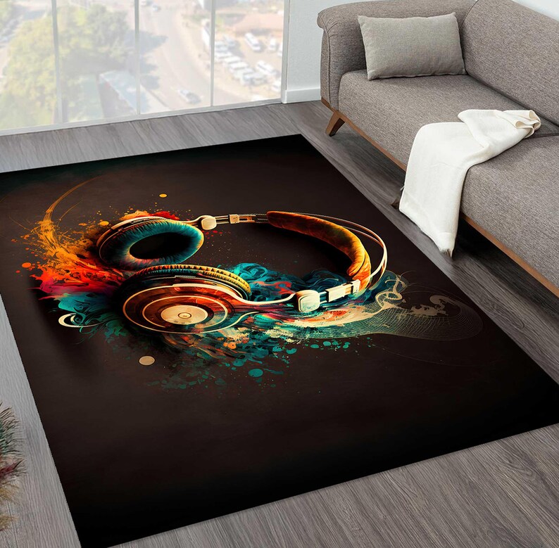 Headphones Music Rug: Abstract Non-slip Polyester Area Rug - Etsy UK