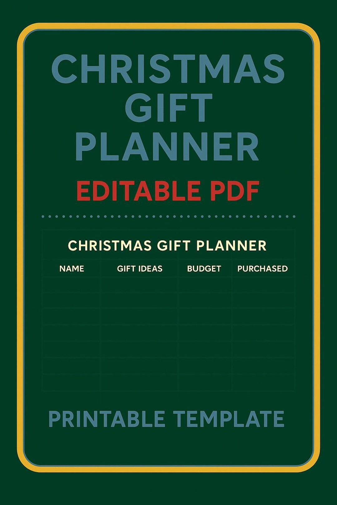 Editable Christmas Gift Planner Template | Festive Holiday Gift List ...