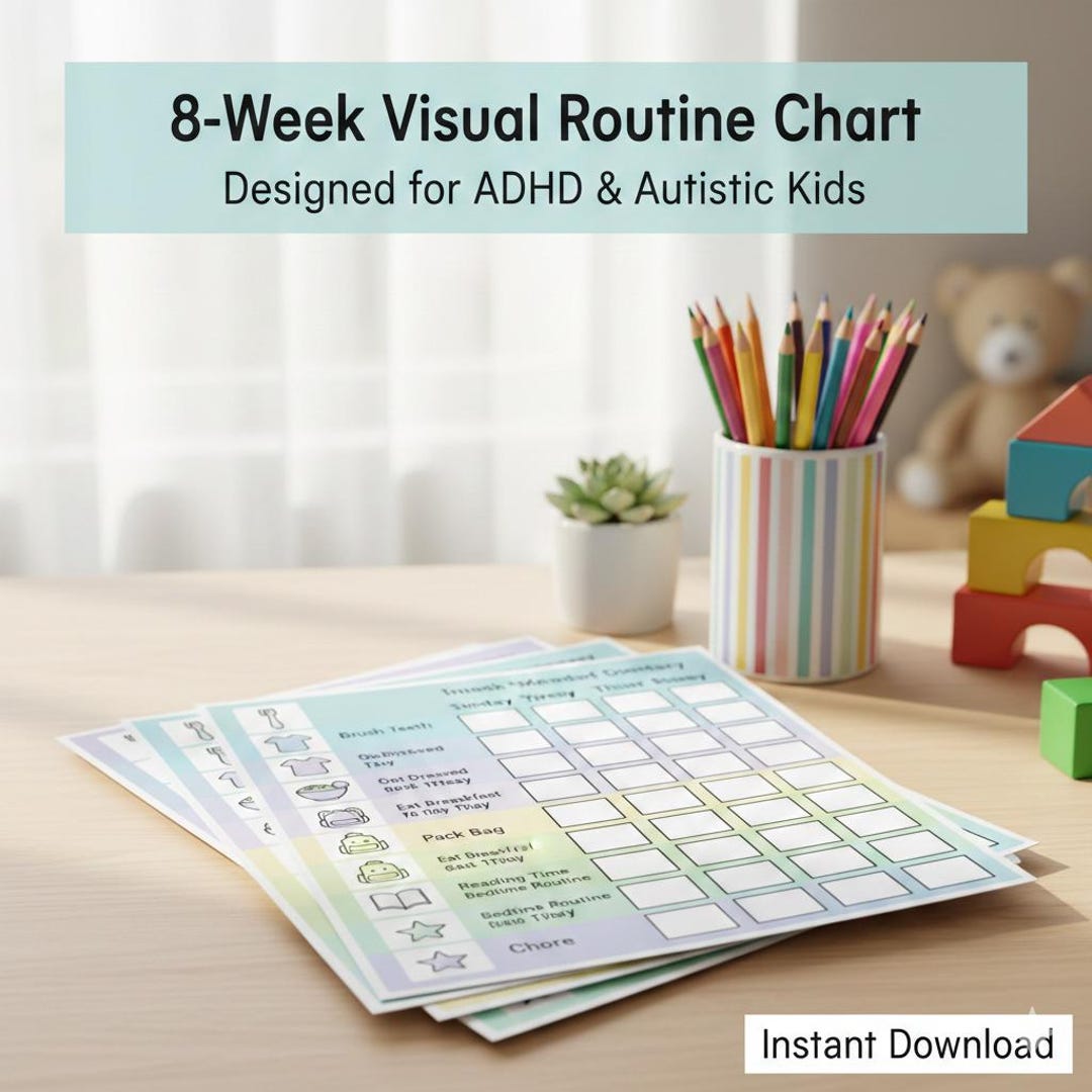 ADHD Visual Routine Chart Printable – 8 Week Daily Checklist for ...