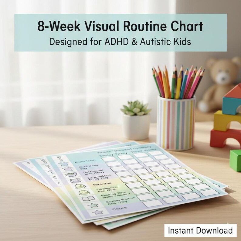 ADHD Visual Routine Chart Printable – 8 Week Daily Checklist for ...