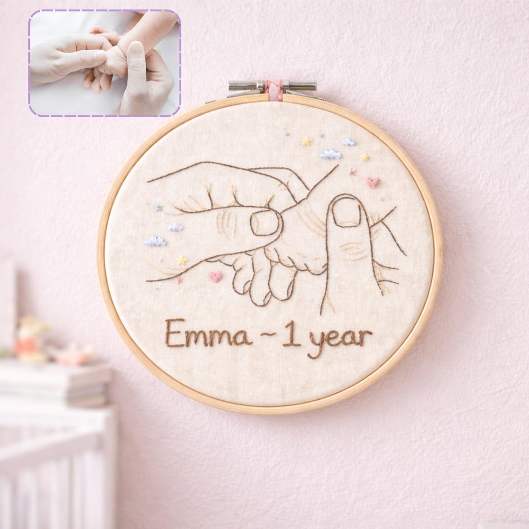 Hand Embroidered Baby Hand & Foot Keepsake From Your Photo ...