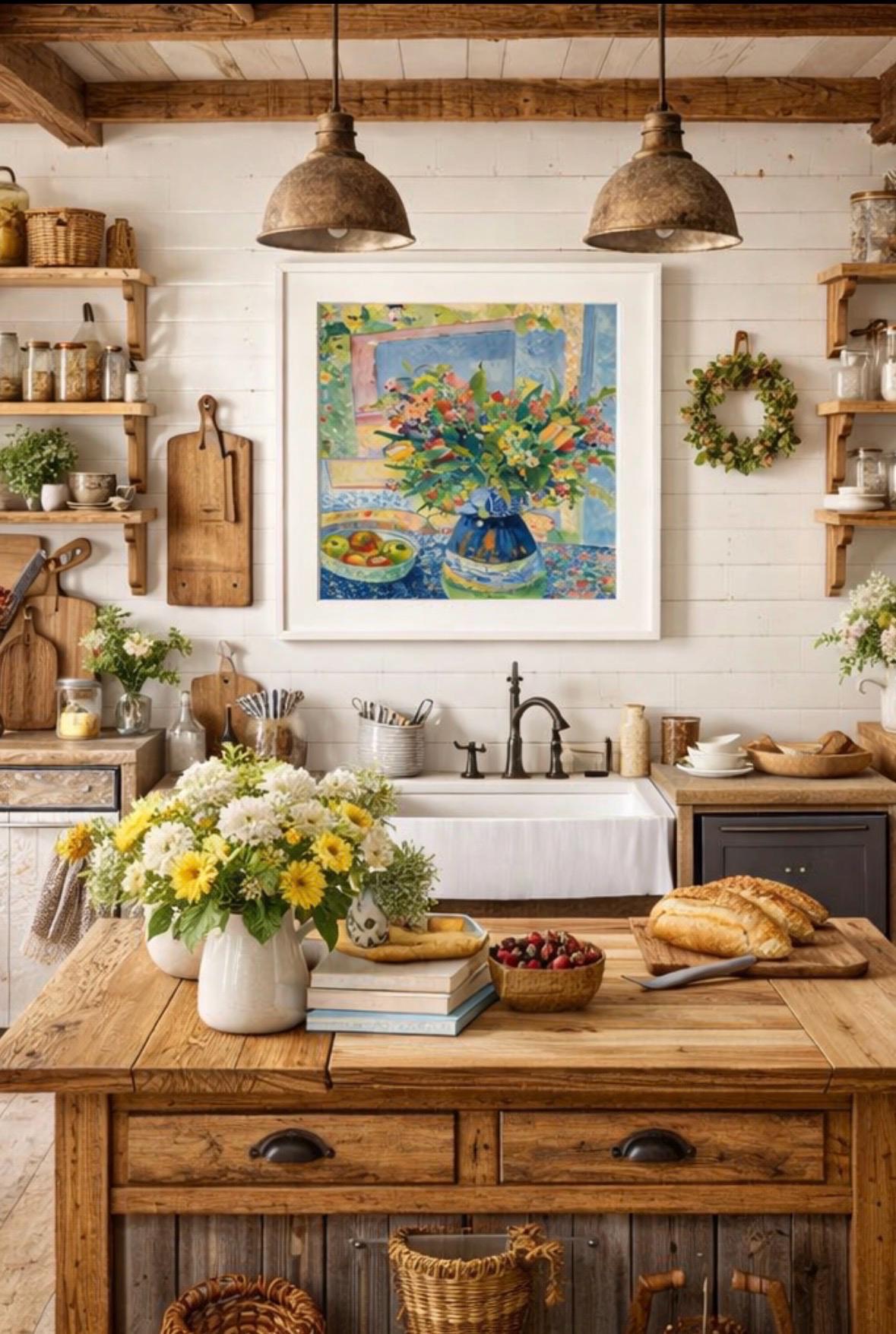Floral Still Life Art Print | Vintage Farmhouse Kitchen Decor (digital ...