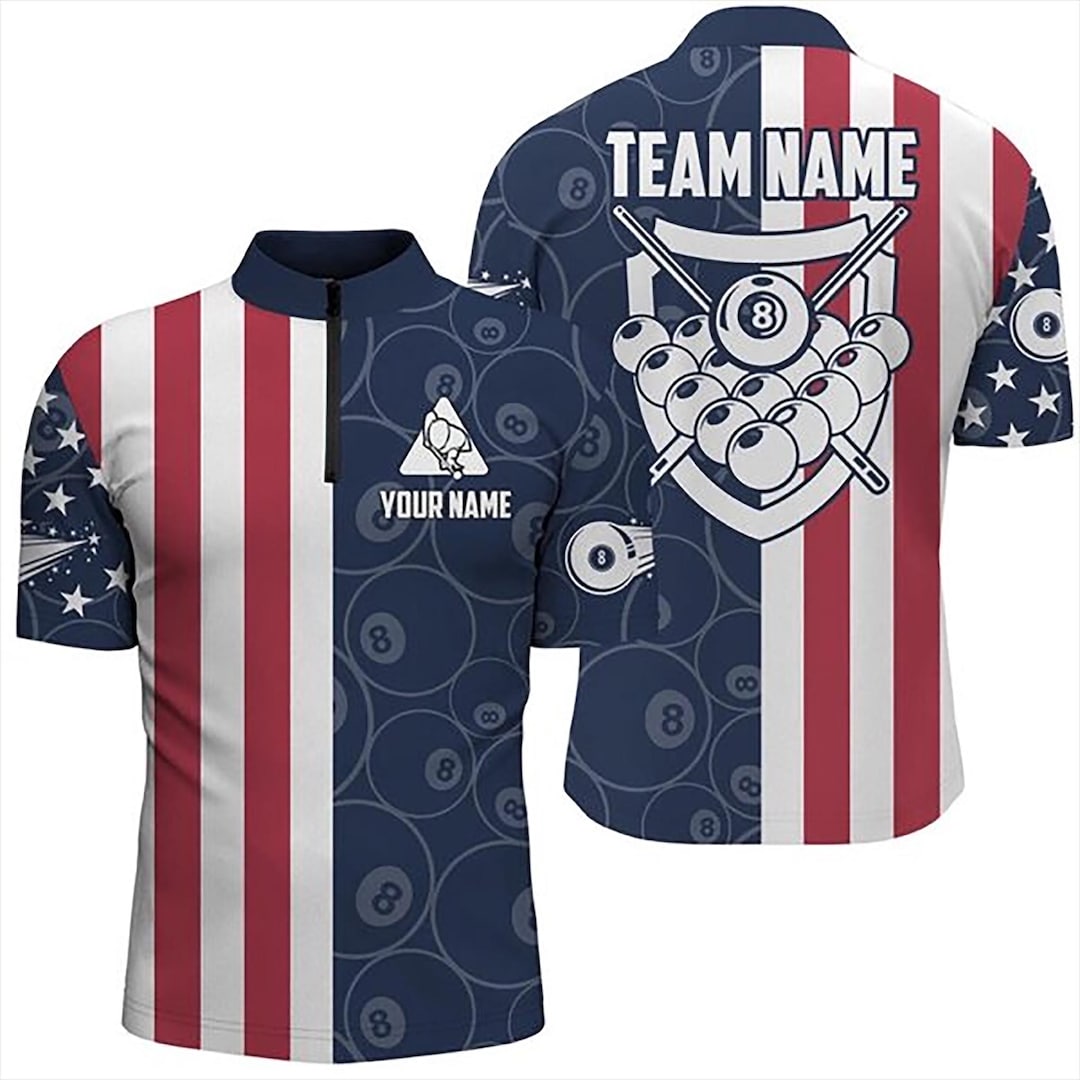 Custom Pool Jersey Shirt USA Flag 8 Ball Billiards Personalized Name ...