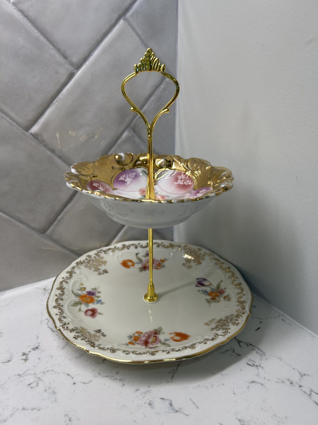 Vintage China 2-tier Plate Stand, Gold Hardware - Etsy