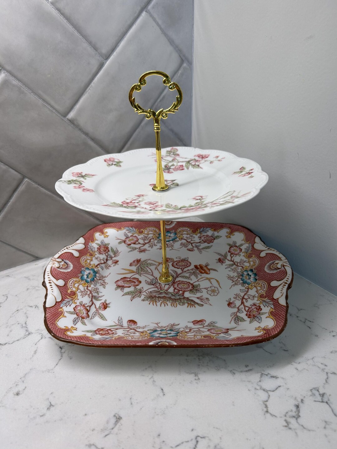 Vintage China 2-tier Plate Stand, Gold Hardware - Etsy