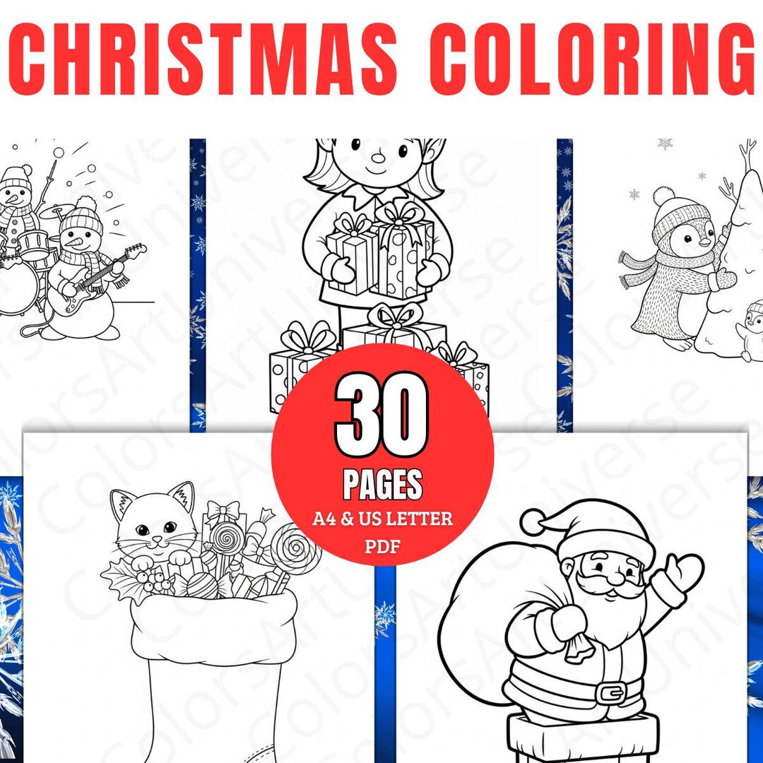 30 Christmas Coloring Pages for Kids – Printable PDF A4 & US Letter ...