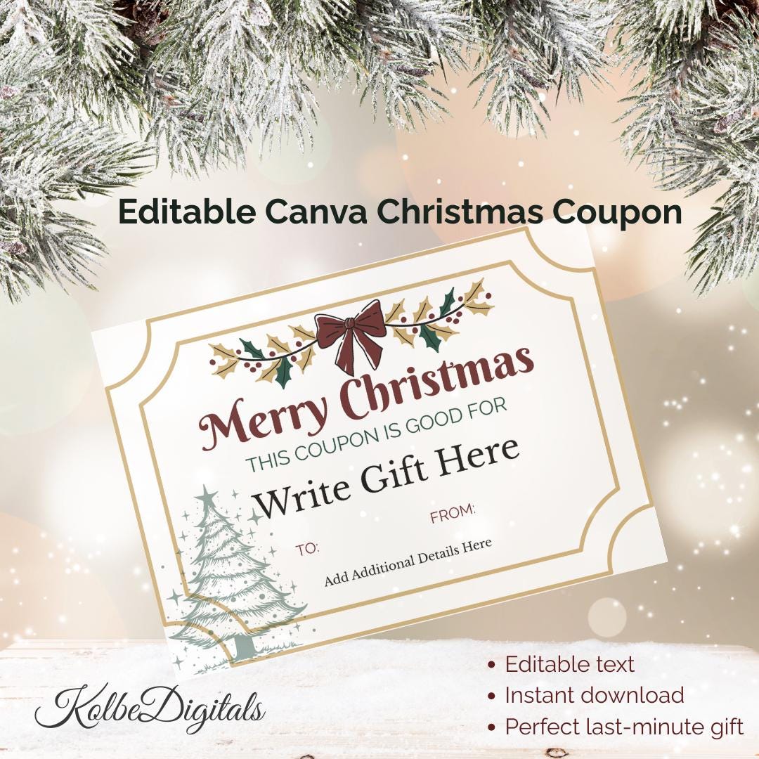Editable Christmas Coupon Template • DIY Canva Gift Voucher (digital ...