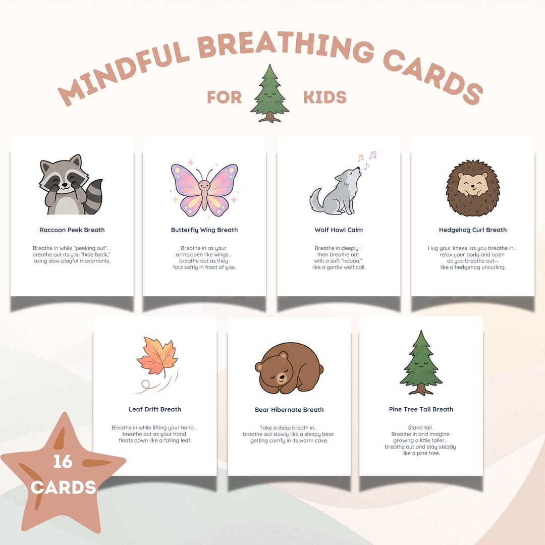 Mindful Breathing Cards for Kids, Forest Animals, Calm Down Corner ...