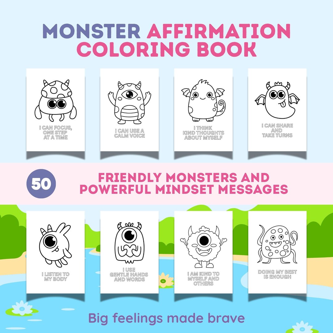 Monster Affirmation Coloring Book for Kids, Printable Positive Self ...