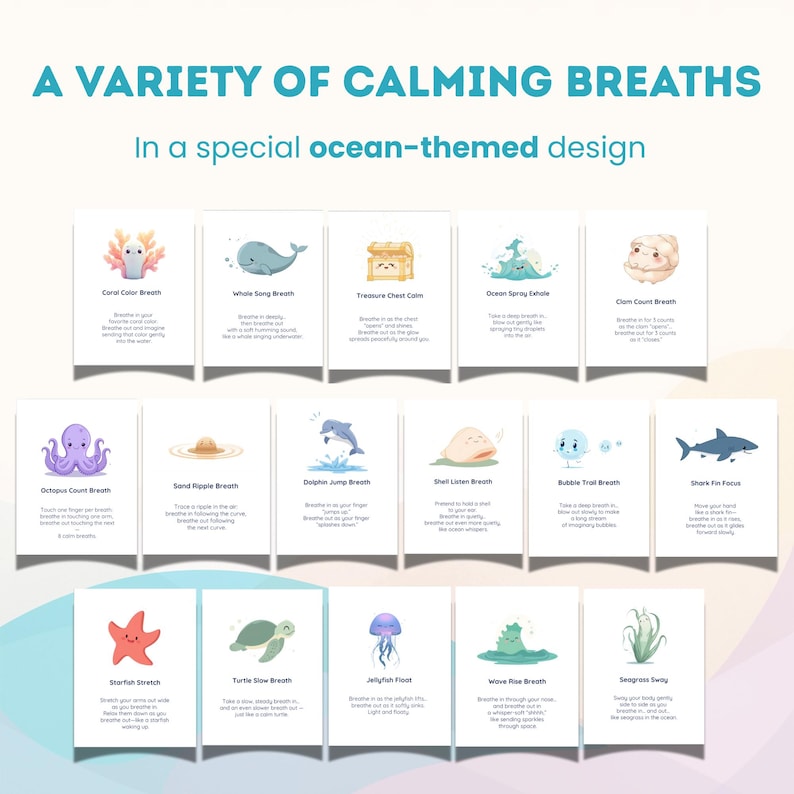 Kids Mindful Breathing Cards, Ocean Theme, Calm Down Corner (PDF ...